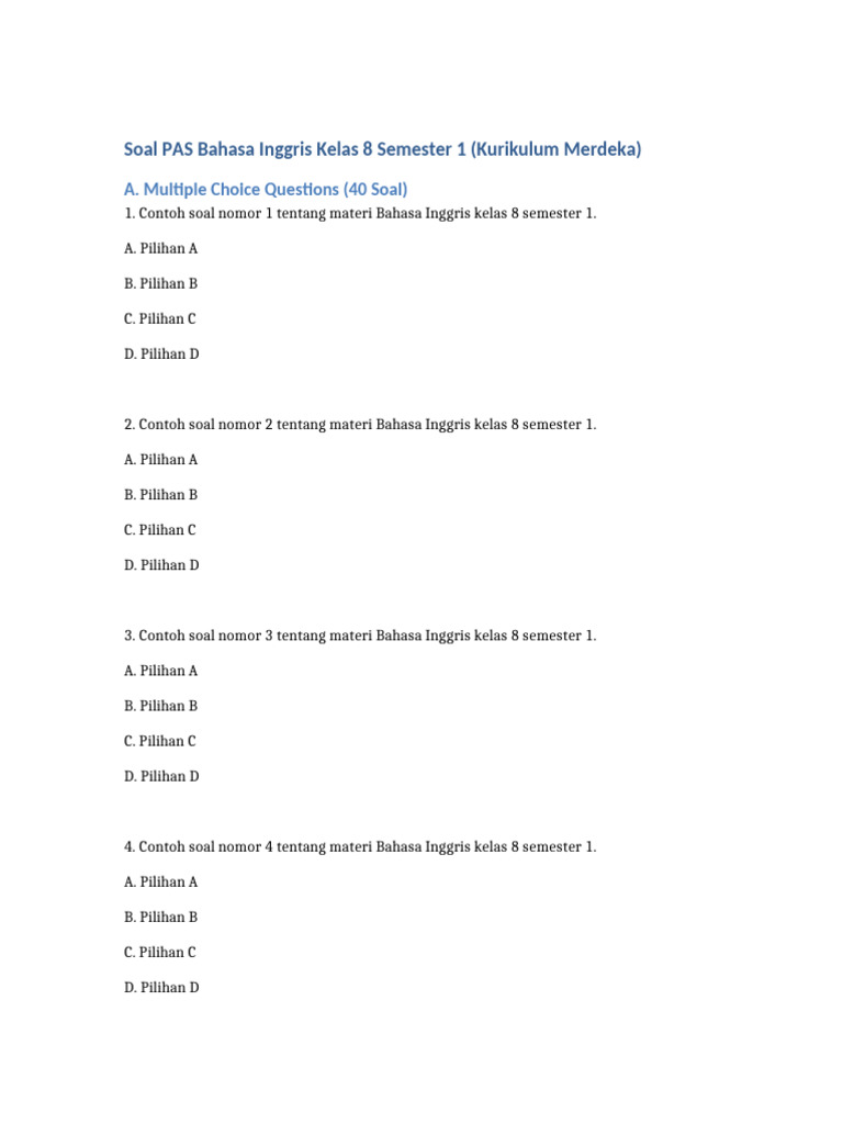 soal_pas_bahasa_inggris_kelas_8_semester_1 | PDF
