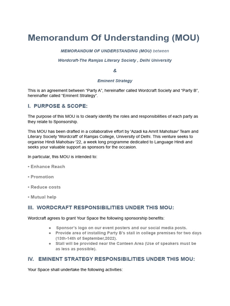 Memorandum of Understanding (MOU) Eminent Strategy (2) (1) | PDF