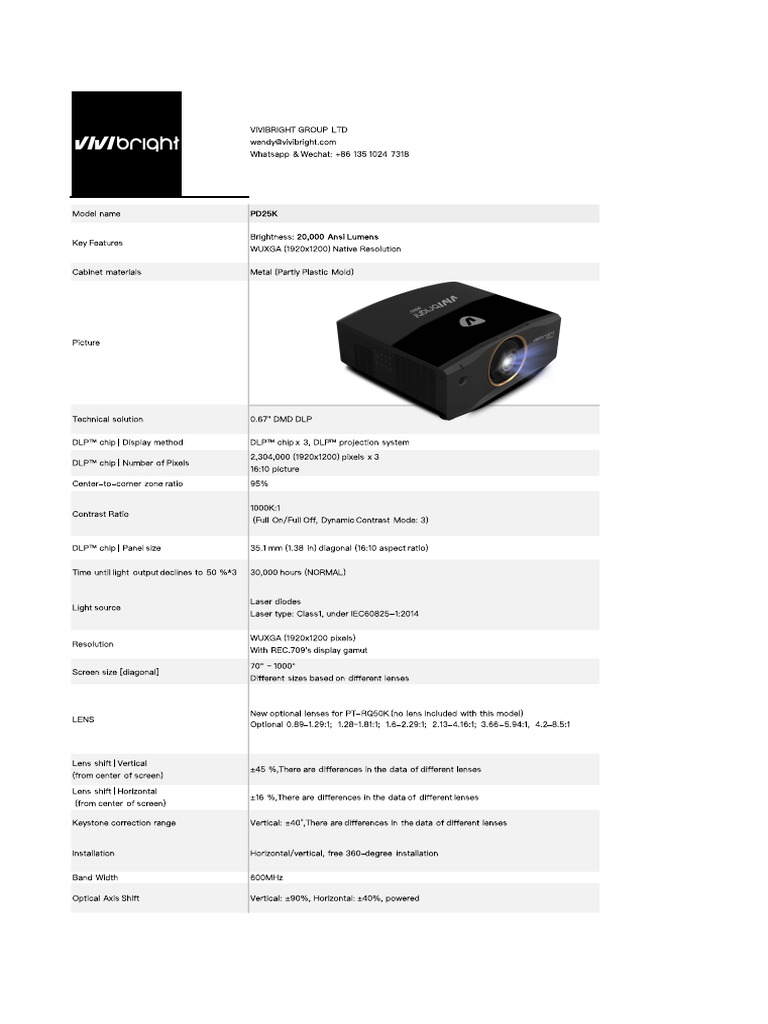 PD25K Projector Specs & Pricing 2025[1] | PDF