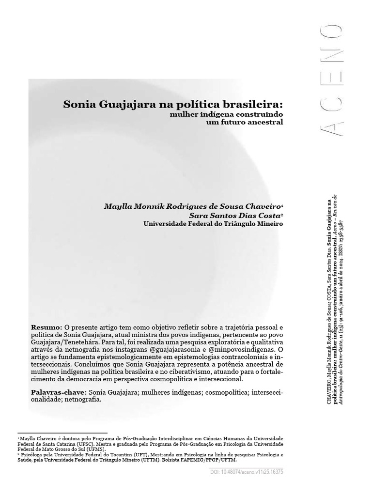 4c. CHAVEIRO, Maylla COSTA, Sara. Sonia Guajajara Na Política Brasileira - Mulher Indígena ...