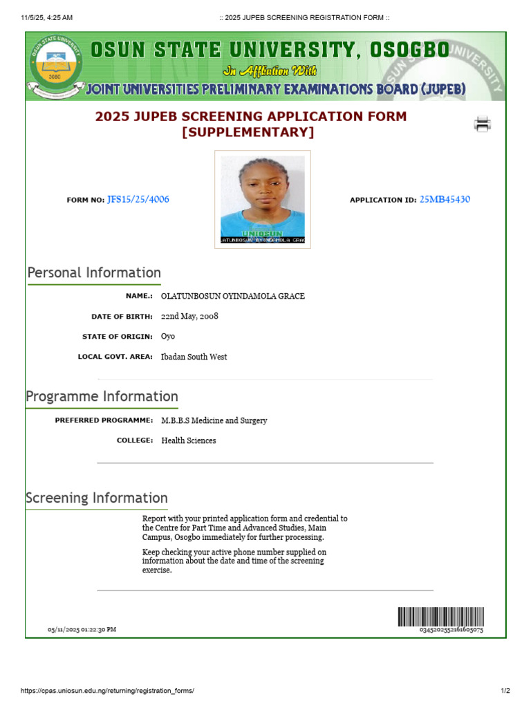 2025 JUPEB Screening Registration Form | PDF | Chess Openings | Chess ...