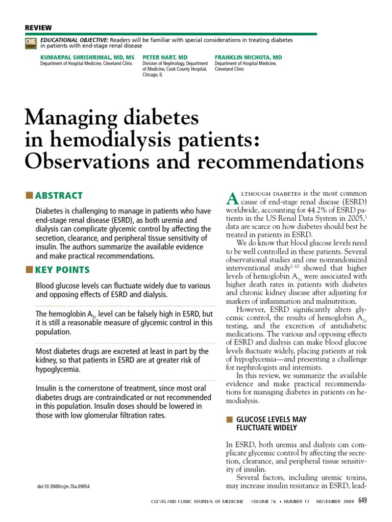 Managing Diabetes in Patients with End-Stage Renal Disease: Special ...