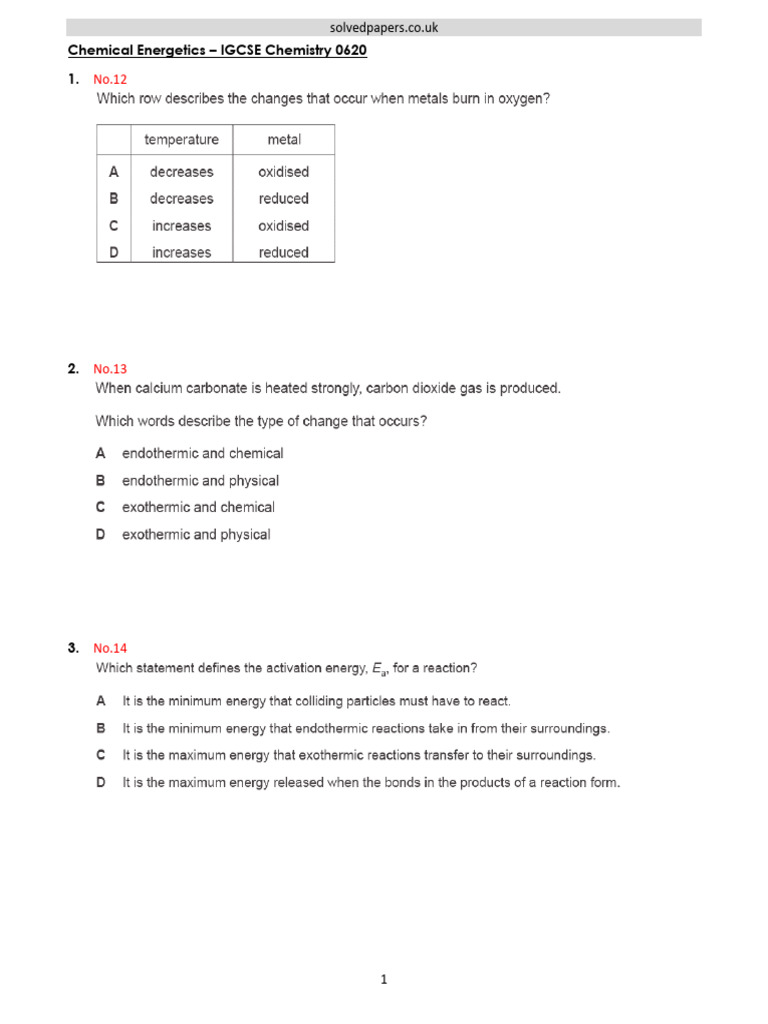 IG4C2TJ Chemical Energetics IGCSE Chem 0620 | PDF