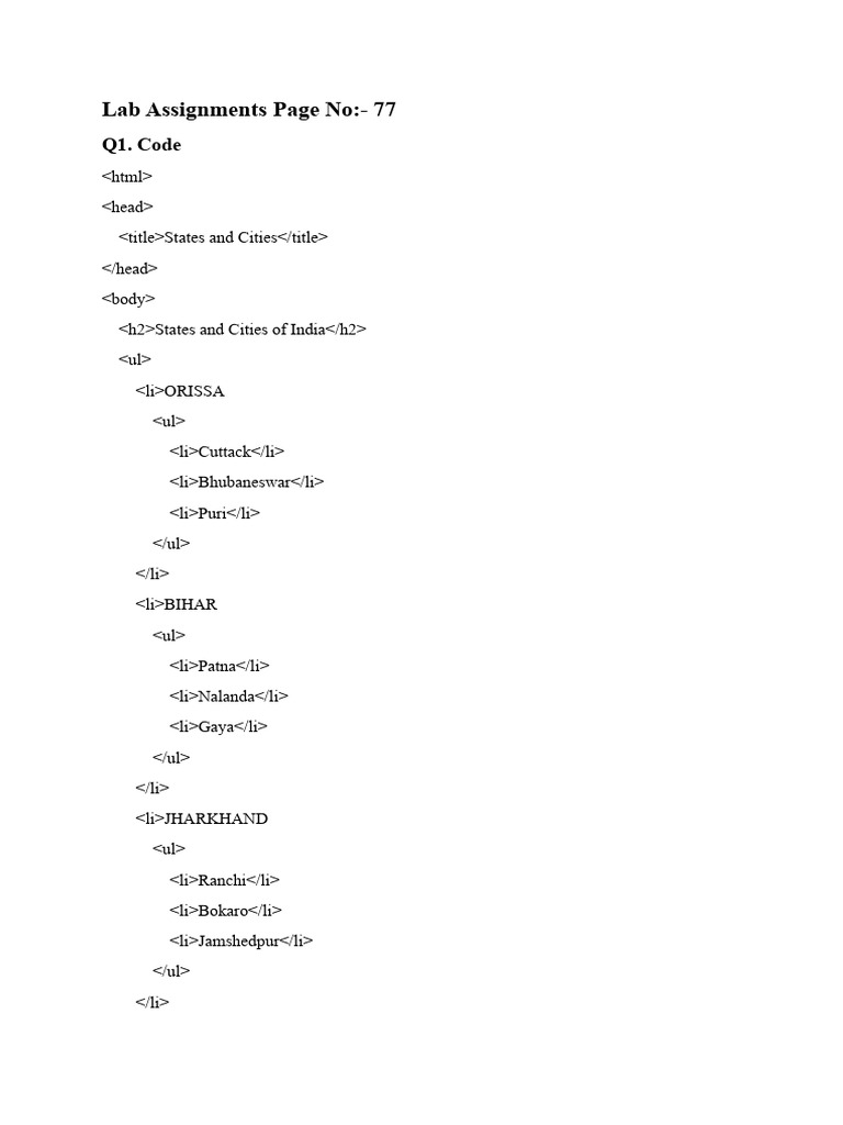 HTML Lab Assignments Overview | PDF | Html Element | Html