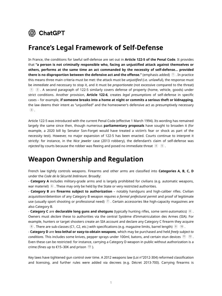 France's Legal Framework of Self-Defense | PDF | Justice | Crime & Violence