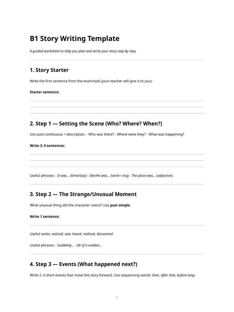 B1 Story Writing Template | PDF