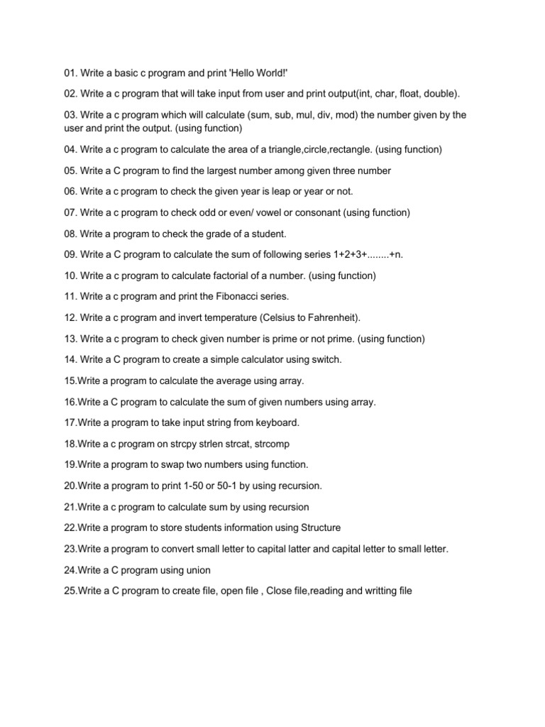 Copy-of-C-programming-Lab-list-1 | PDF | Area | Integer (Computer Science)
