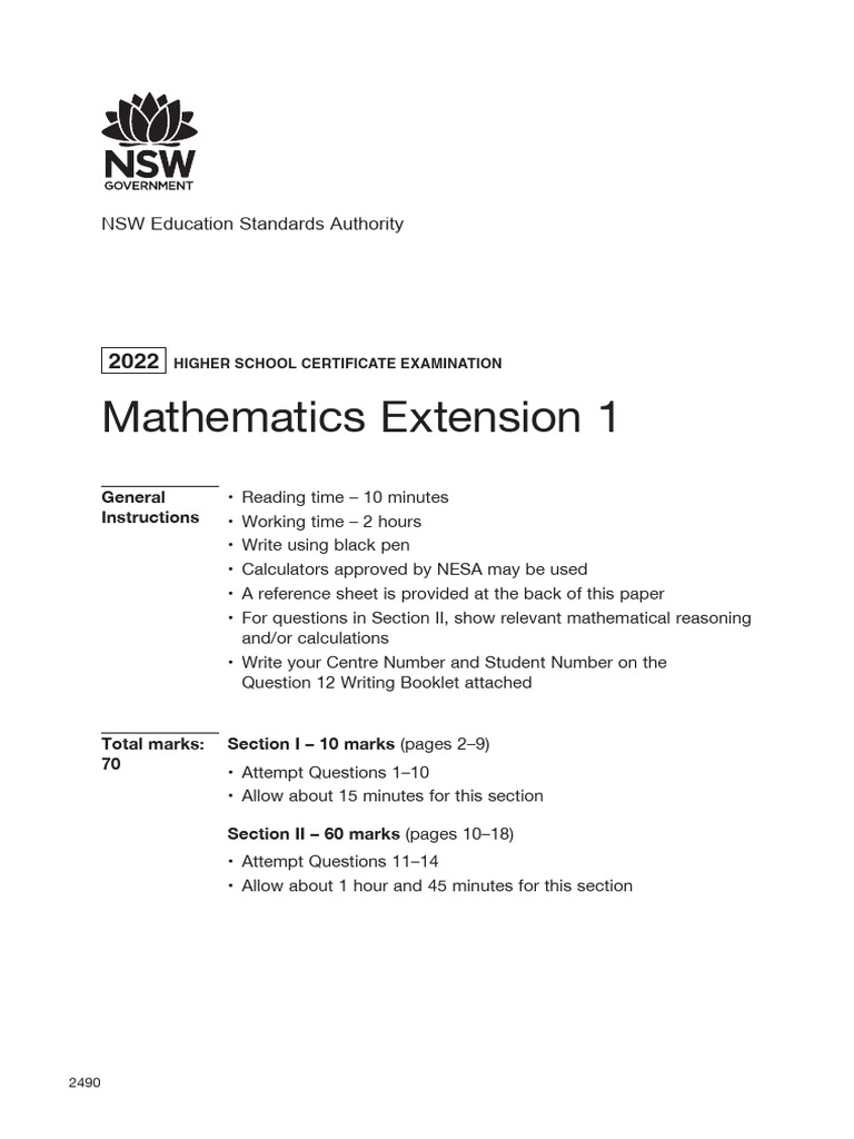 2022 HSC Mathematics Extension 1 | PDF | Mathematical Objects ...