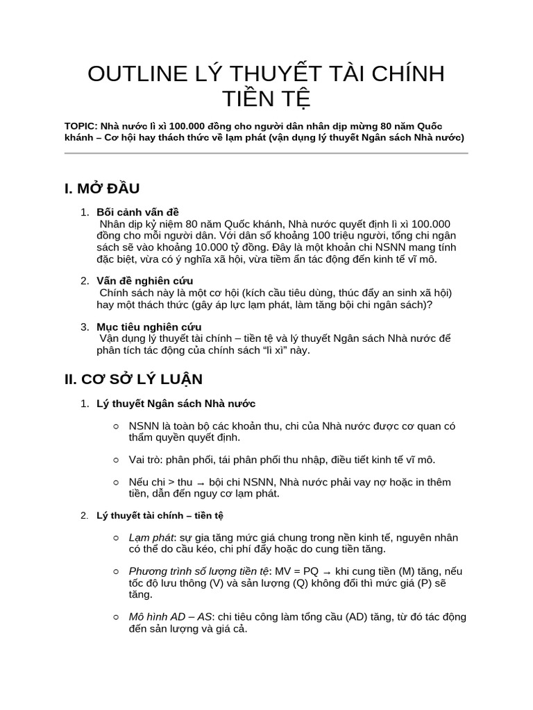 Outline Lý Thuyết Tài Chính Tiền Tệ | PDF