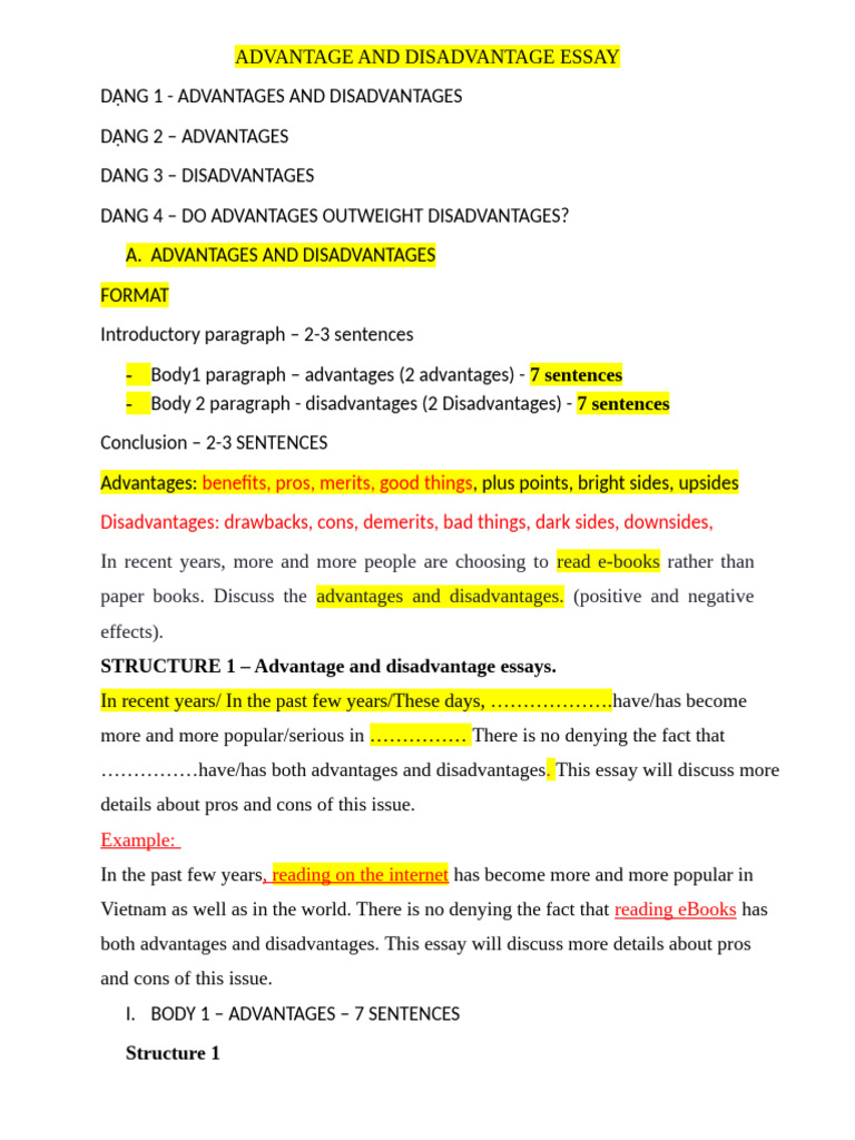 Advantage and Disadvantage. Day | PDF