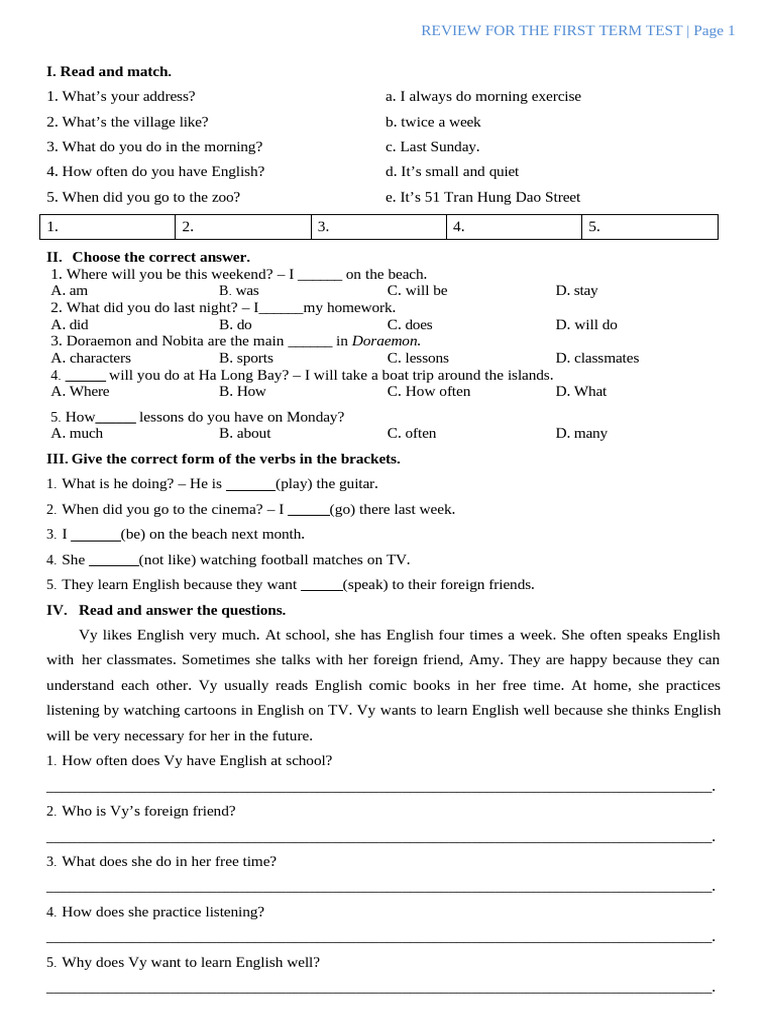 First Term Test Review Guide | PDF