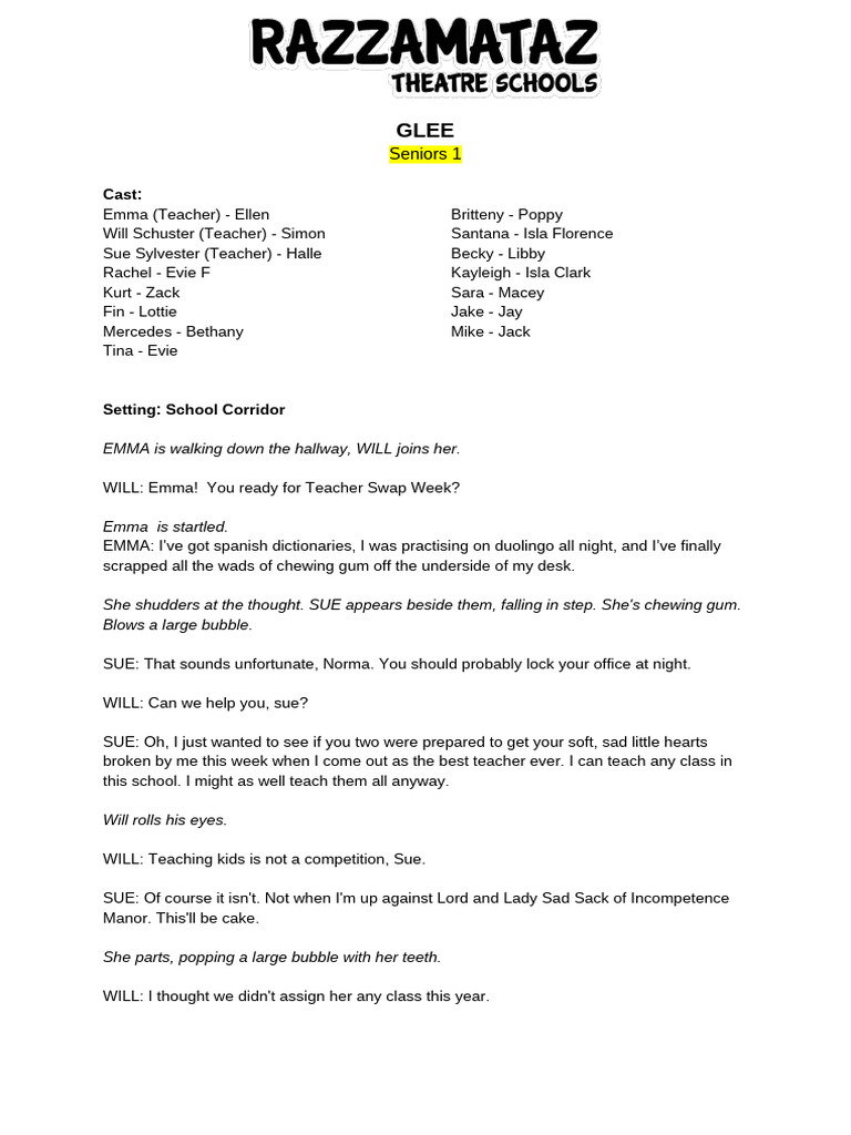 Glee Teacher Swap Week Script | PDF | American Television Episodes ...