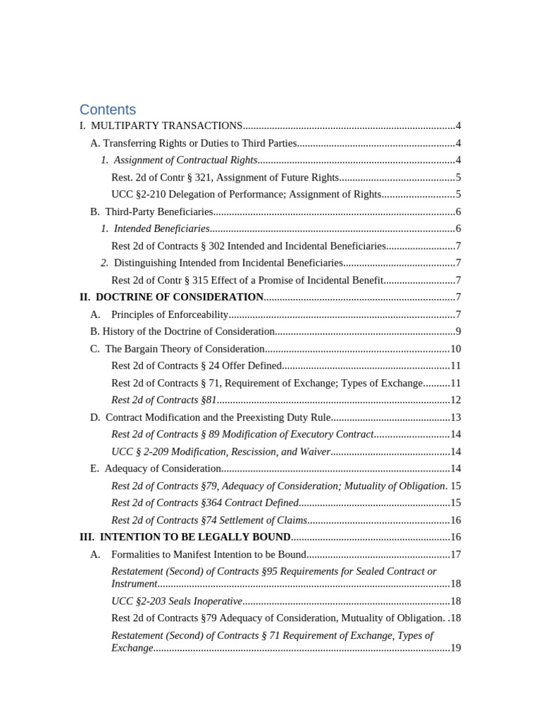 Contracts B Outline | PDF | Assignment (Law) | Consideration