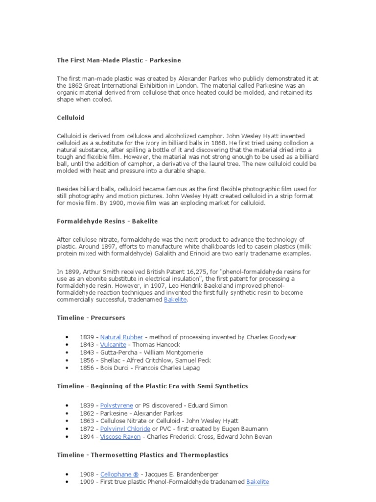 History of Early Plastics | PDF | Polyethylene | Plastic