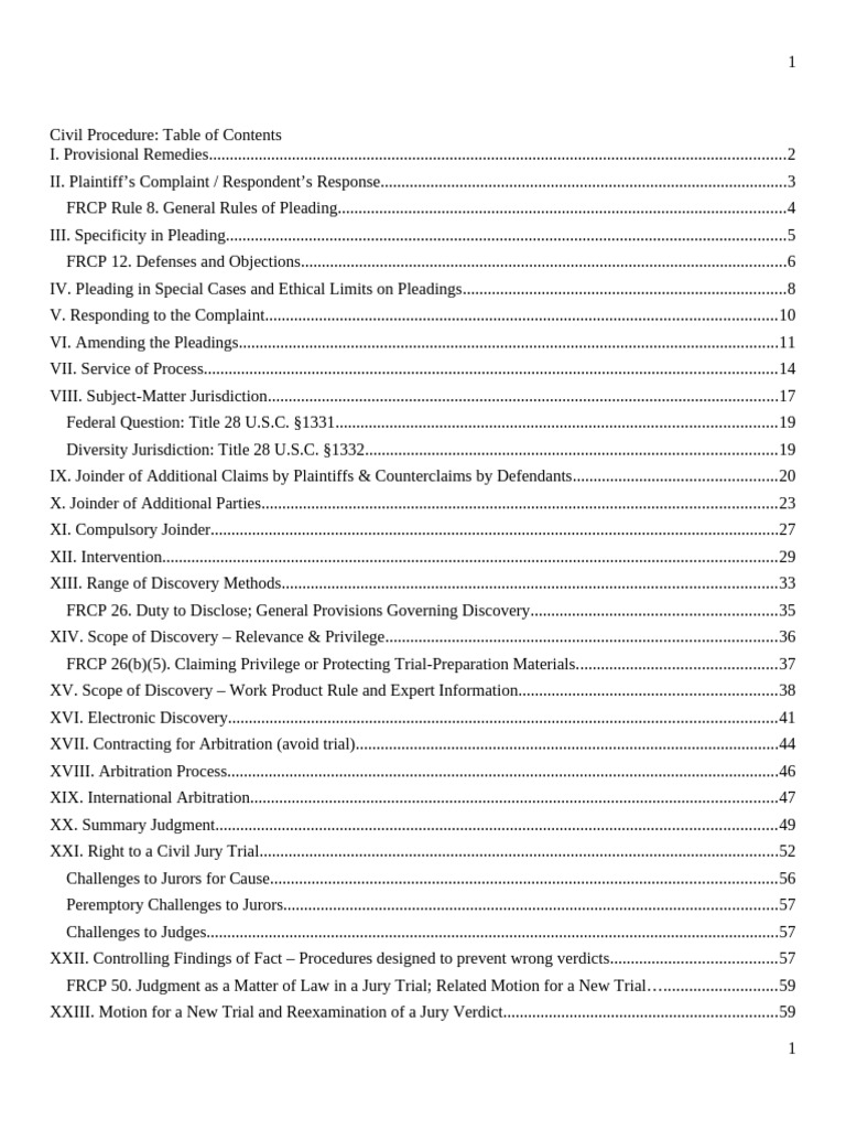 Civ Pro A - Final Outline with notes | PDF | Federal Rules Of Civil ...