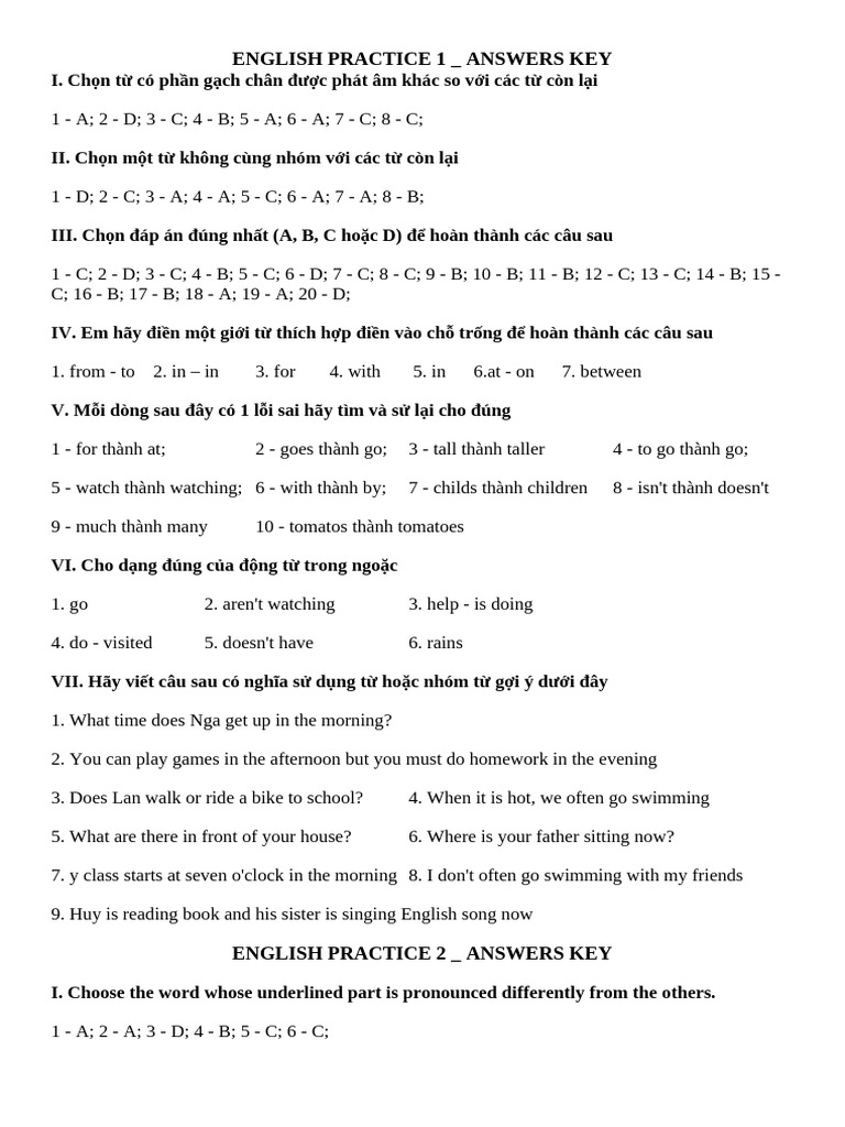 English Practice Answer Key Guide | PDF | English Language