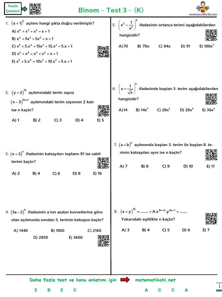 Binom Test 3 Kolay Seviye | PDF