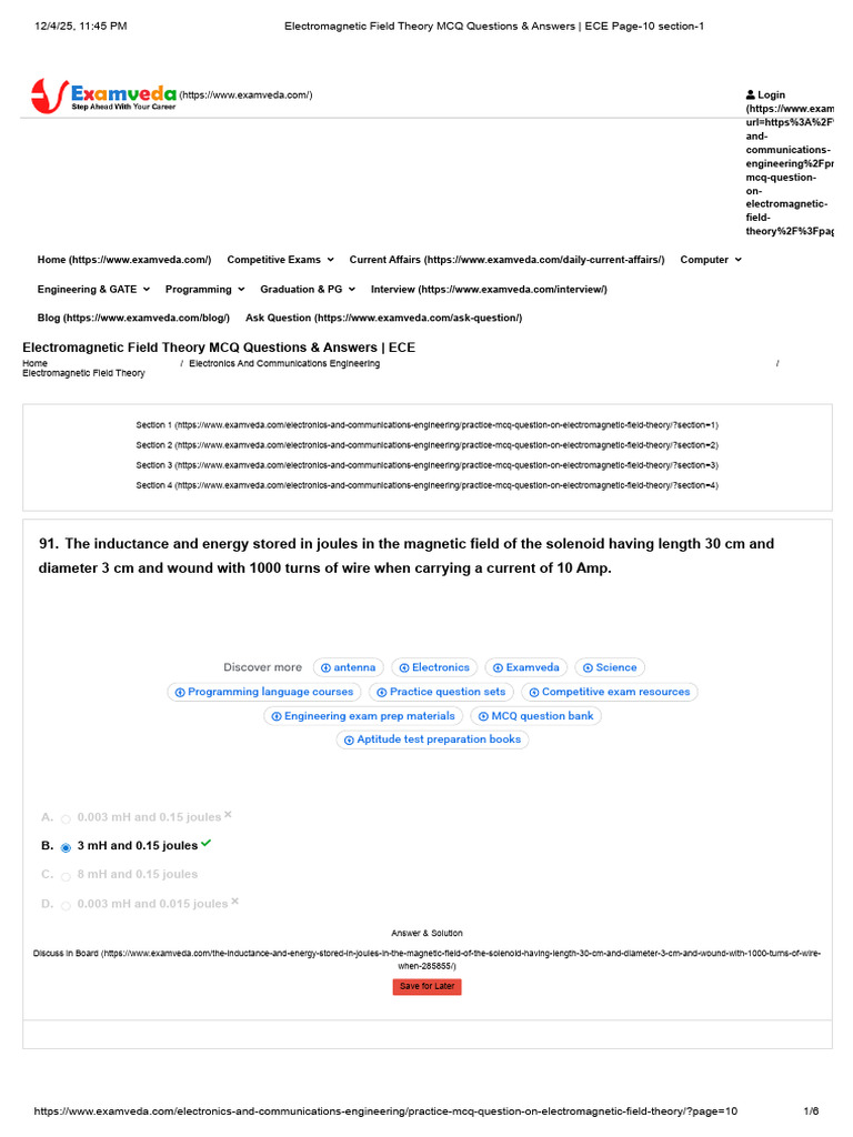 Electromagnetic Field Theory MCQ Questions & Answers - ECE Page-10 Section-1 | PDF | Waves ...