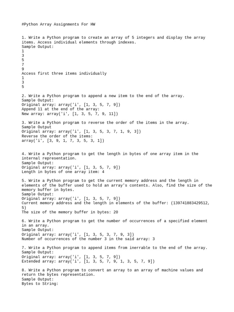 Python Array Assignments for HW | PDF | Integer (Computer Science ...
