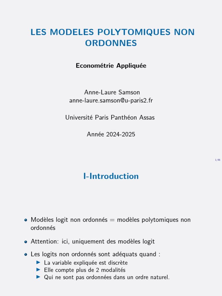 Modèles logit polytomiques non ordonnés | PDF | Probabilité | Mesure ...