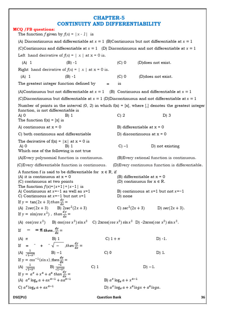 Continuity and Differentiability | PDF | Function (Mathematics ...