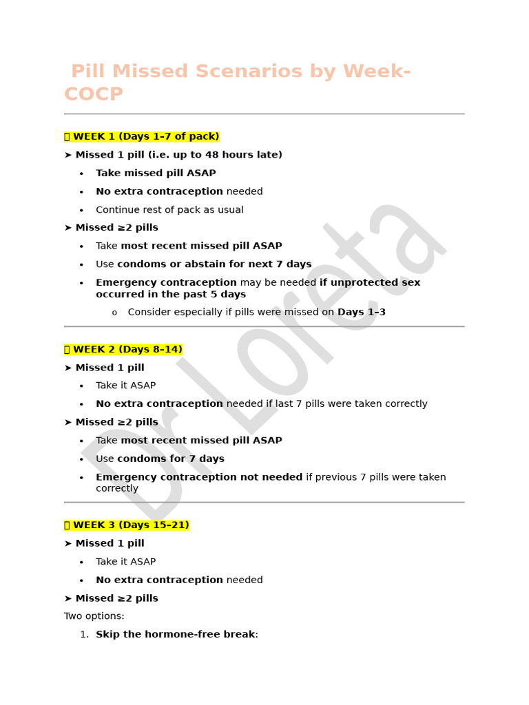 Missed pill COCP & POP | PDF | Birth Control | Combined Oral ...