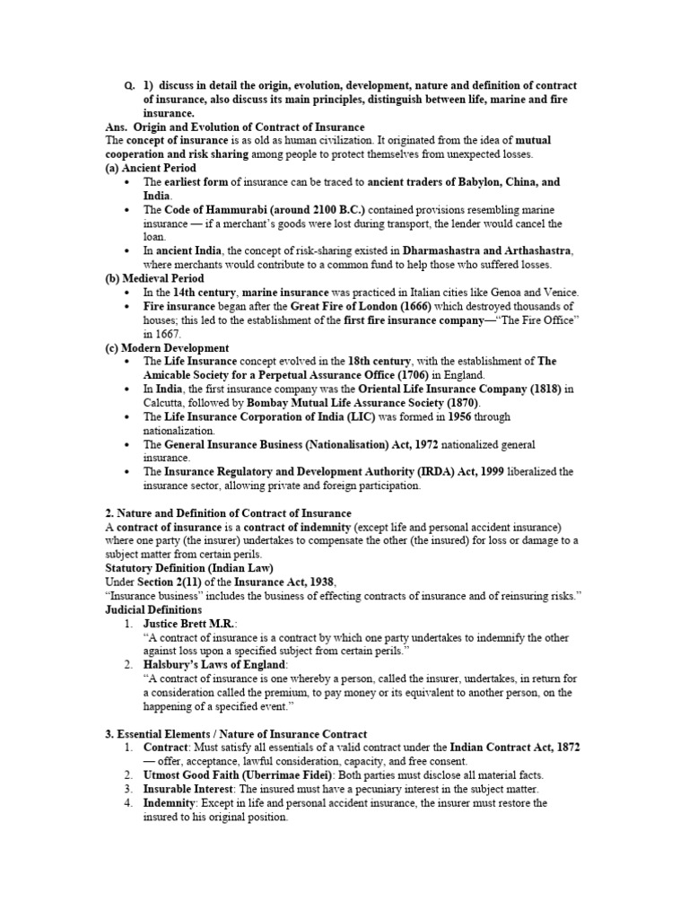 Evolution and Principles of Insurance Contracts | PDF | Insurance ...