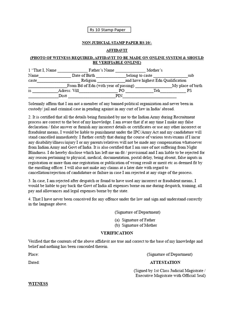 Rs 10 Non-Judicial Affidavit Template | PDF | Affidavit | Signature