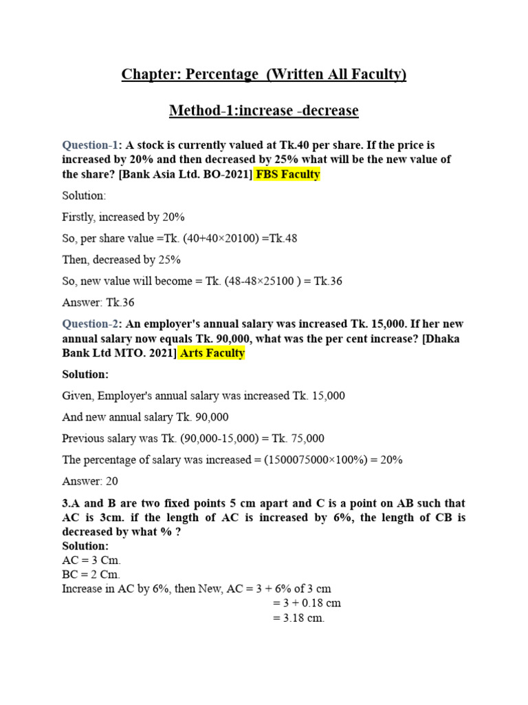 Percentage Calculations and Solutions | PDF | Taxes | Voting