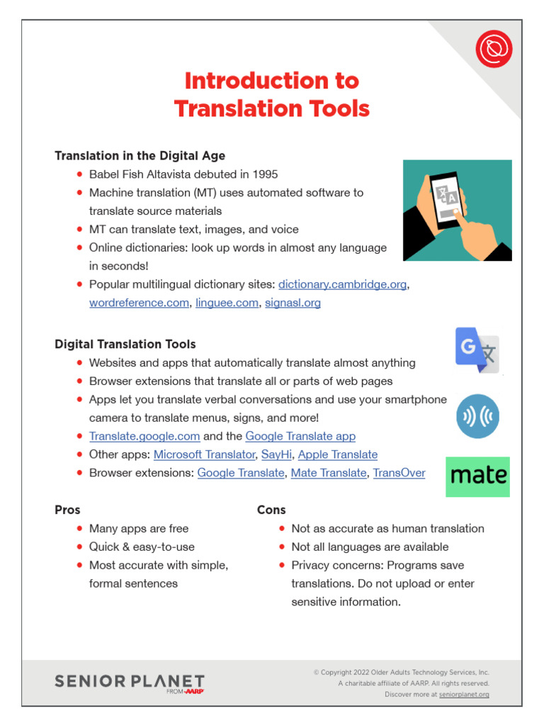 AARP Senior Planet - Intro To Translation Tools | PDF