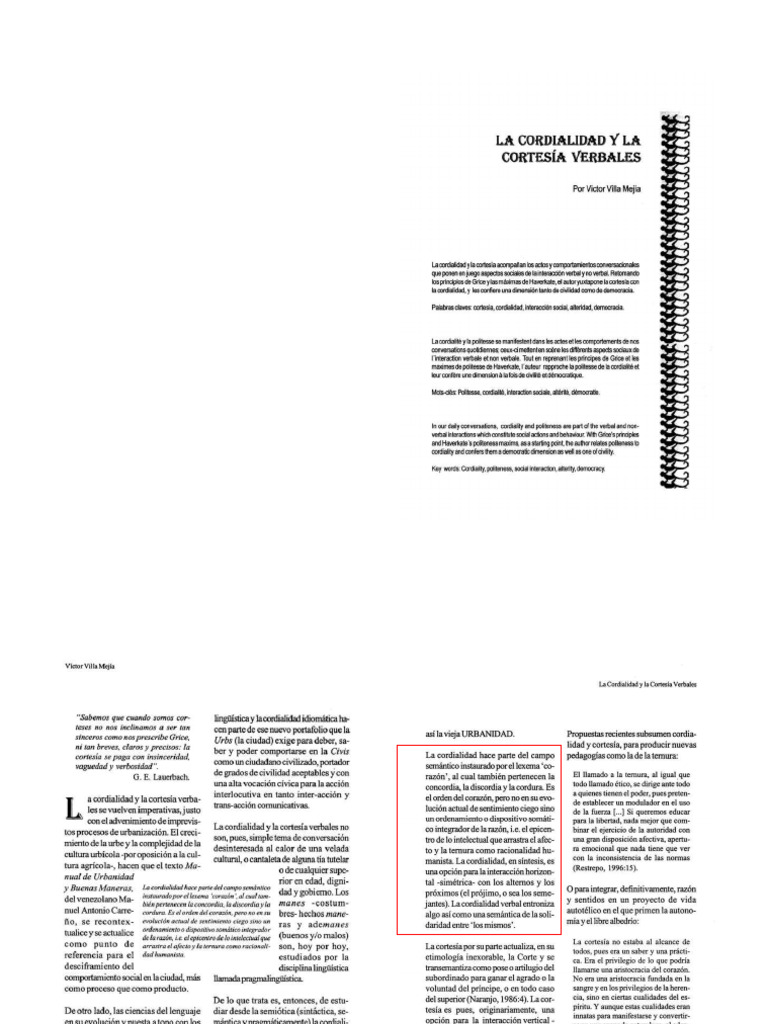 Cordialidad y Cotersía | PDF