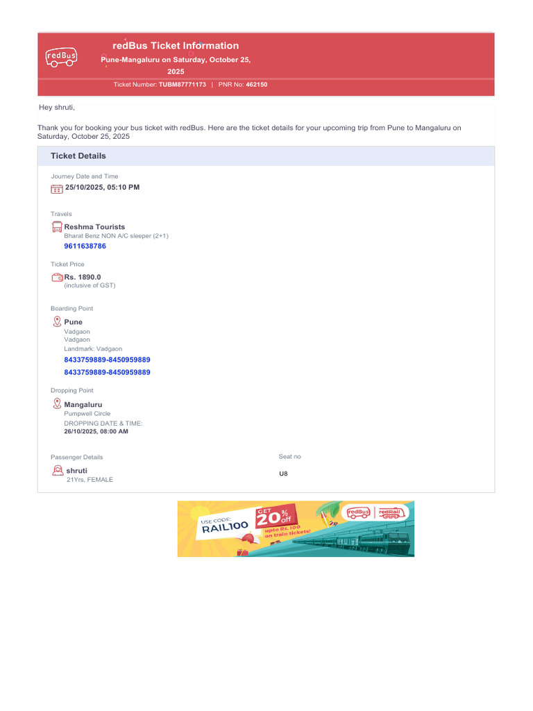 Bus Ticket TUBM87771173 | PDF