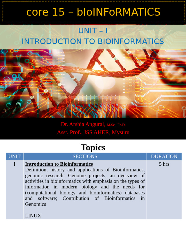 Core 15 - Unit I - Introduction To Bioinformatics | PDF ...