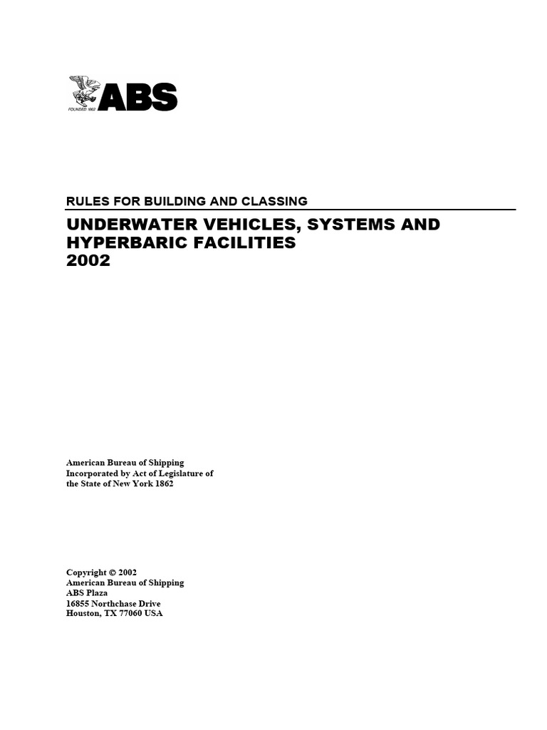 ABS Class For Diving Systems | PDF | Underwater Diving | Mechanical ...