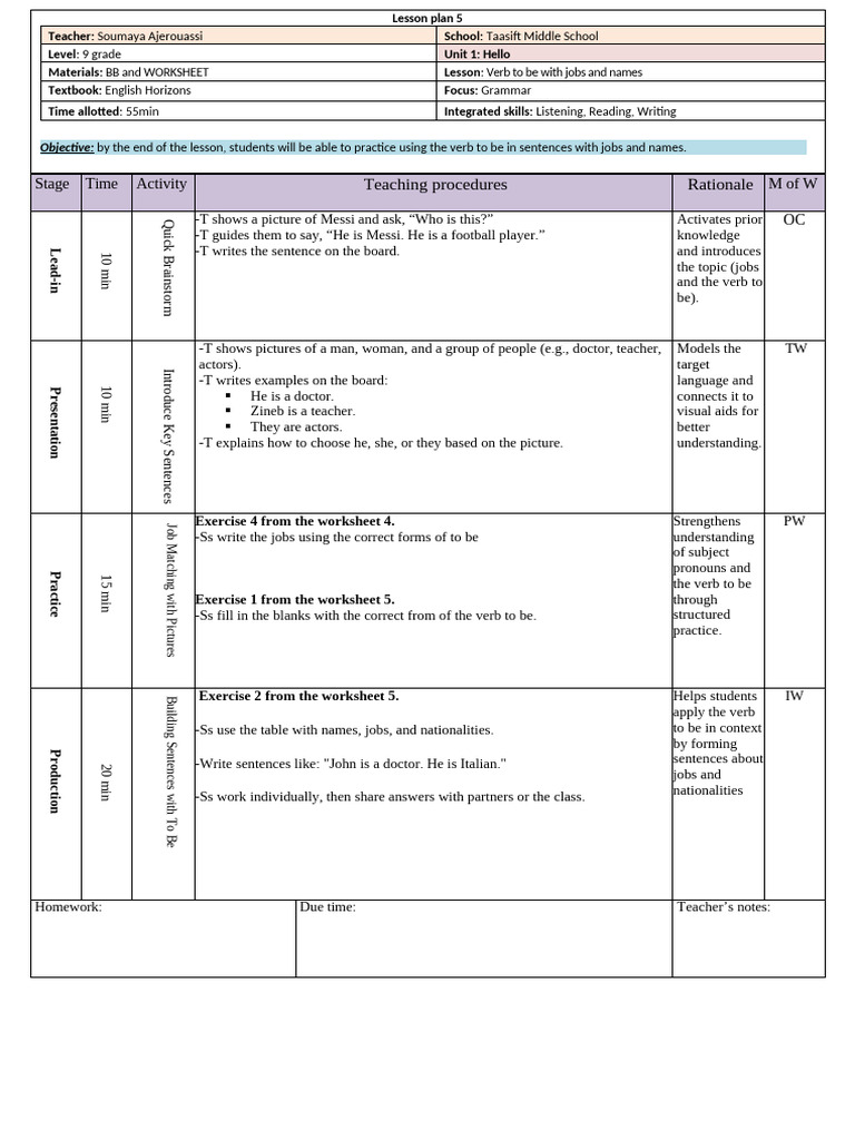Lesson 5, Verb To Be With Jobs and Names | PDF | Subject (Grammar ...