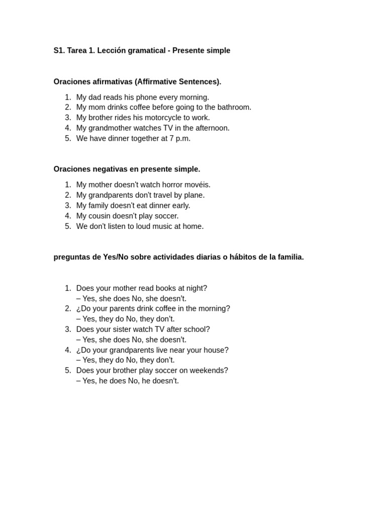 Presente Simple: Oraciones y Preguntas | PDF