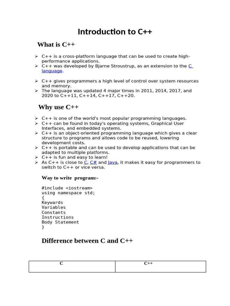 Introduction to C | PDF | C++ | Object Oriented Programming
