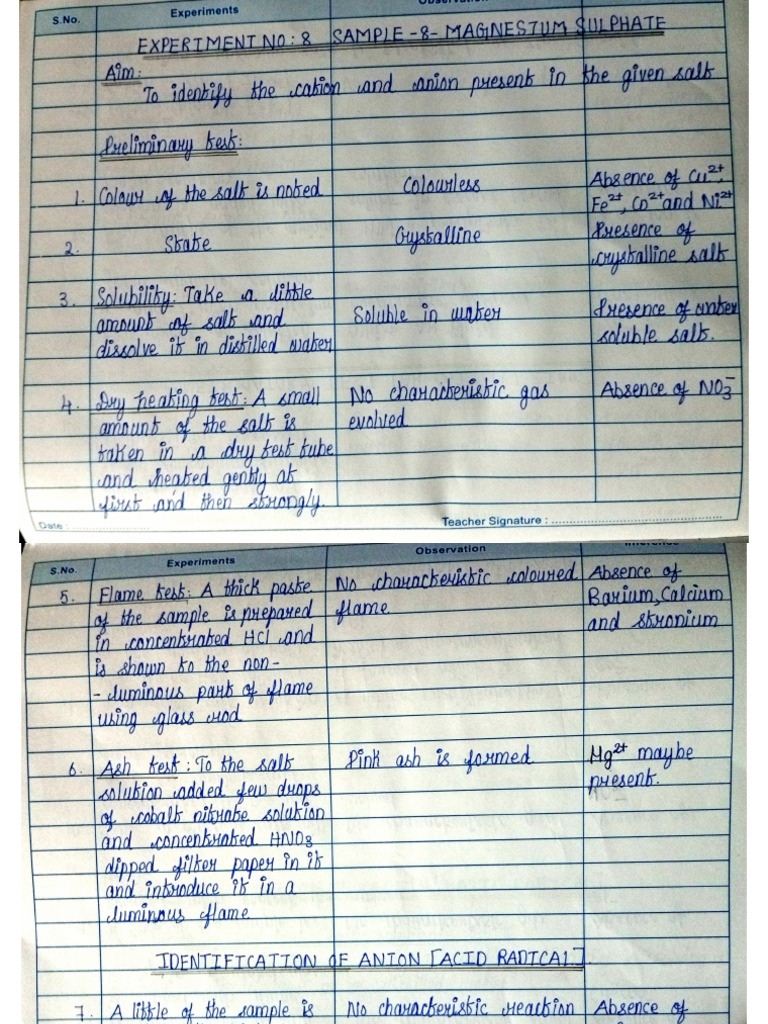 12 Che Salt Analysis - 8 Magnesium Sulphate | PDF