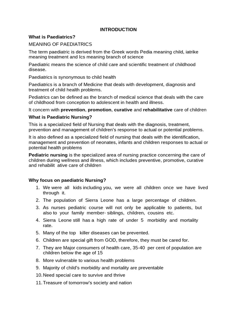 Paediatric Nursing Note For BSC. Nursing First Semester | PDF ...