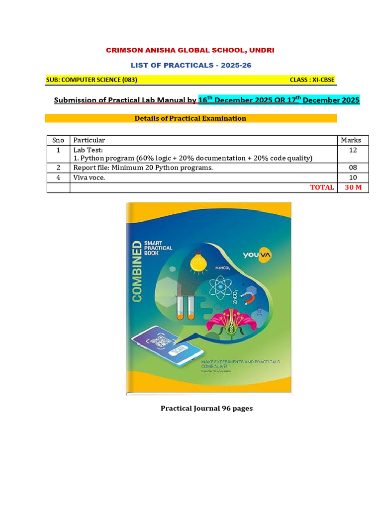 Computer Science Practical Question for Class 11-CBSE[1] | PDF ...