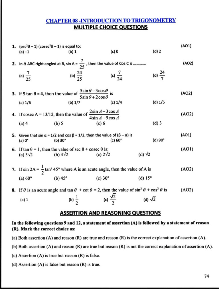 Trigonometry Class 10 | PDF