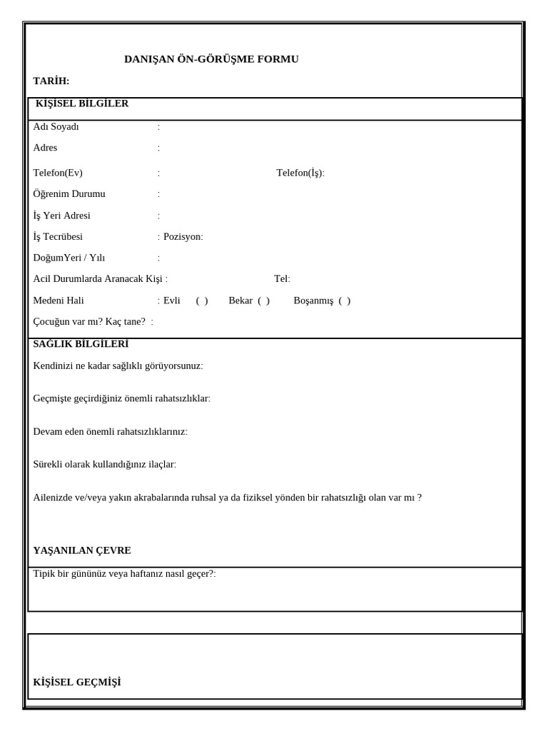 Form1-Danışan Ön Görüşme Formu | PDF