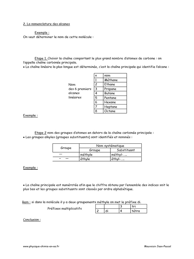 Nomenclature des Alcanes et Exercices | PDF | Alcane | Chimie organique