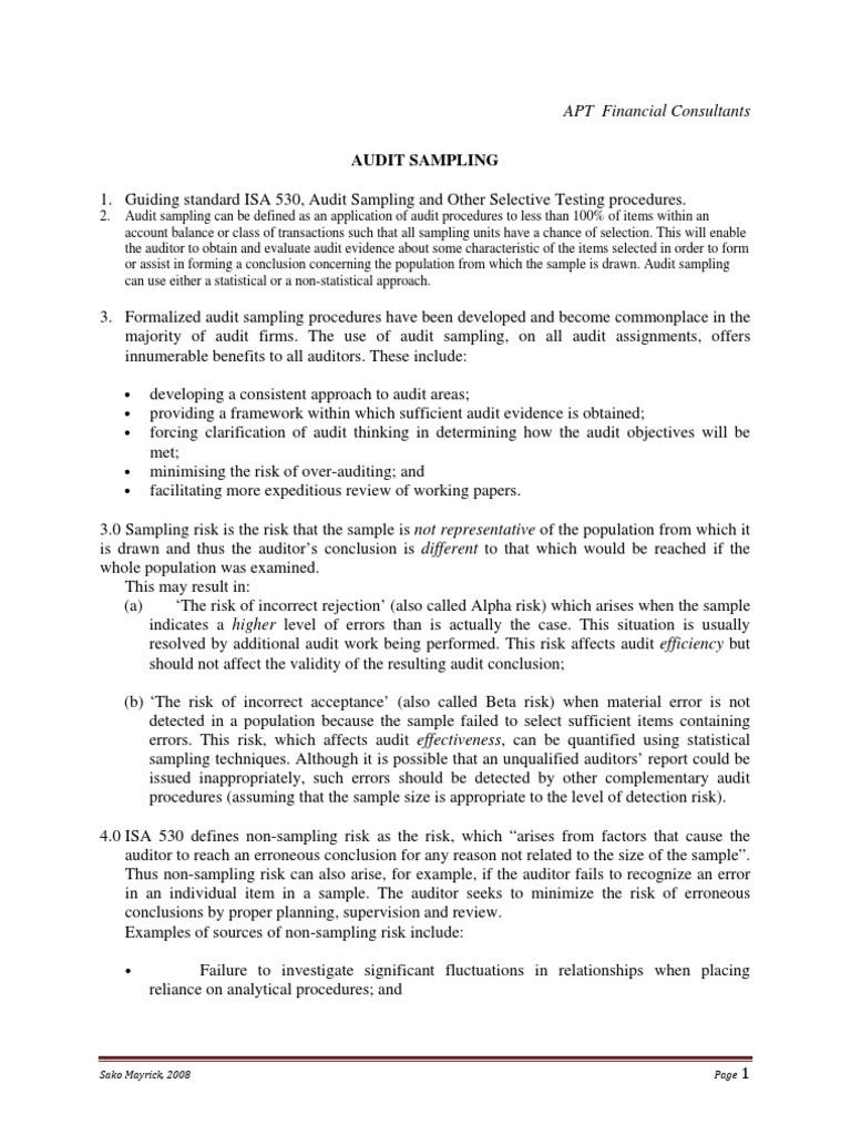 Audit Sampling: APT Financial Consultants | PDF | Sampling (Statistics ...
