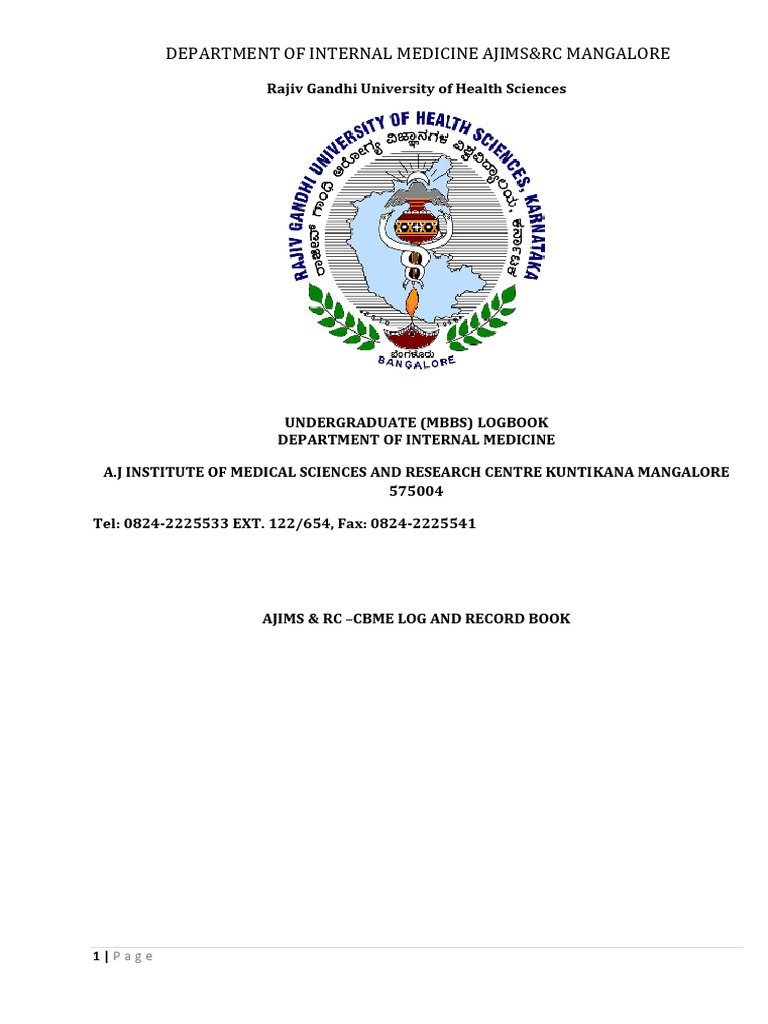 MBBS Internal Medicine Logbook AJIMS | PDF | Medicine | Internal Medicine