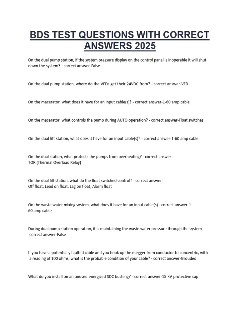 Bds Test Questions With Correct Answers 2025 - Copy | PDF | Electrical ...