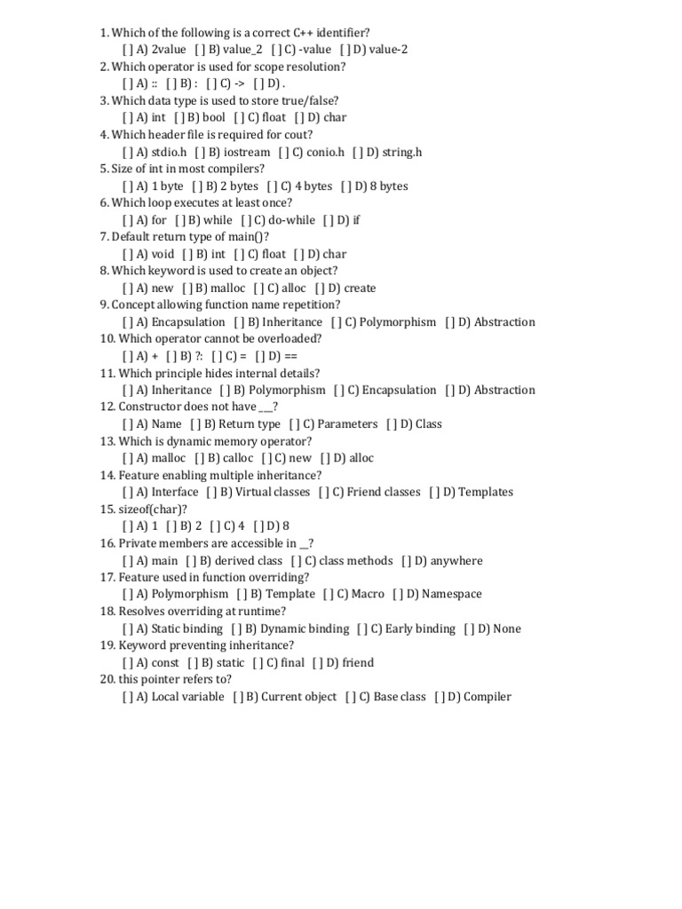 CPP MCQ OneLine Format | PDF