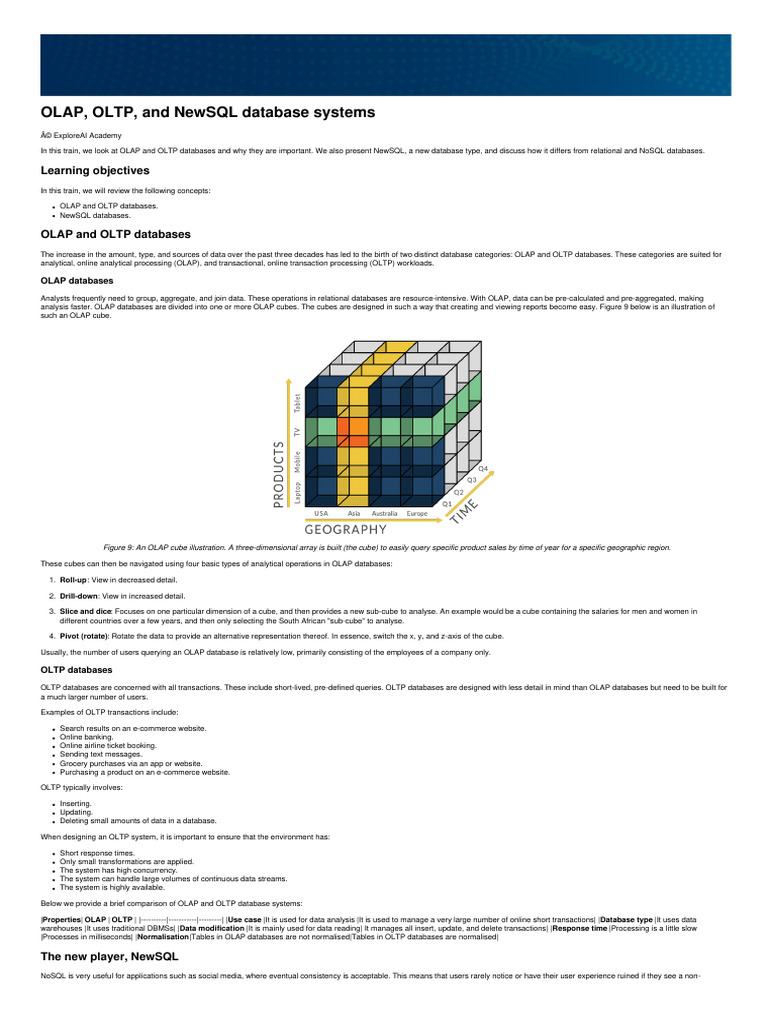 OLAP, OLTP, and NewSQL Database Overview | PDF | No Sql | Information ...