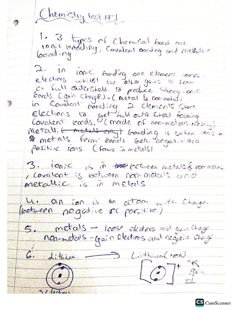 Chemistry Test#1 Ans | PDF