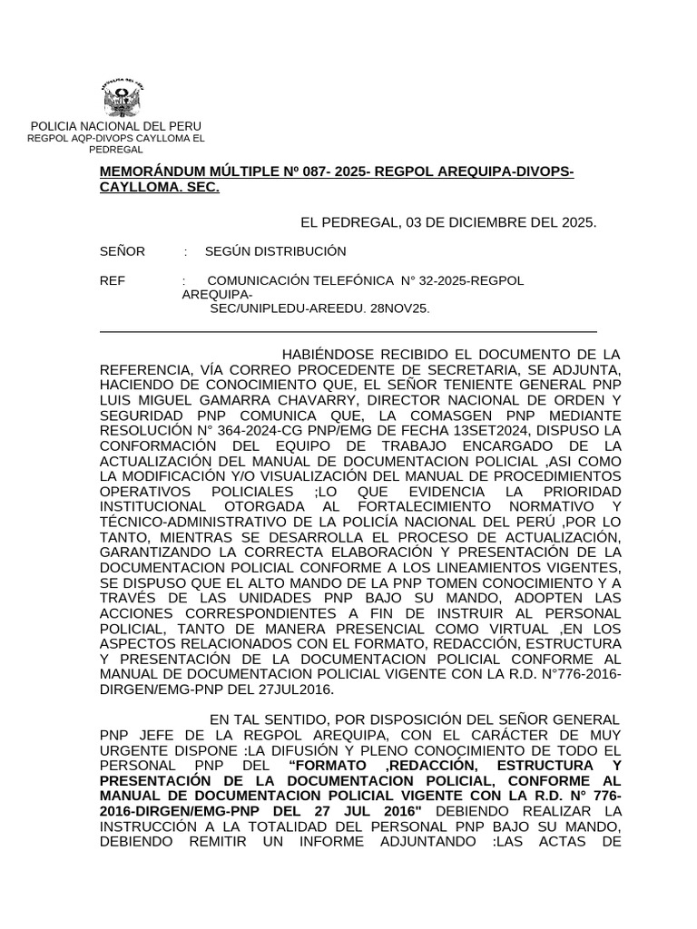 Memorándum Múltiple #087 | PDF | Gobierno